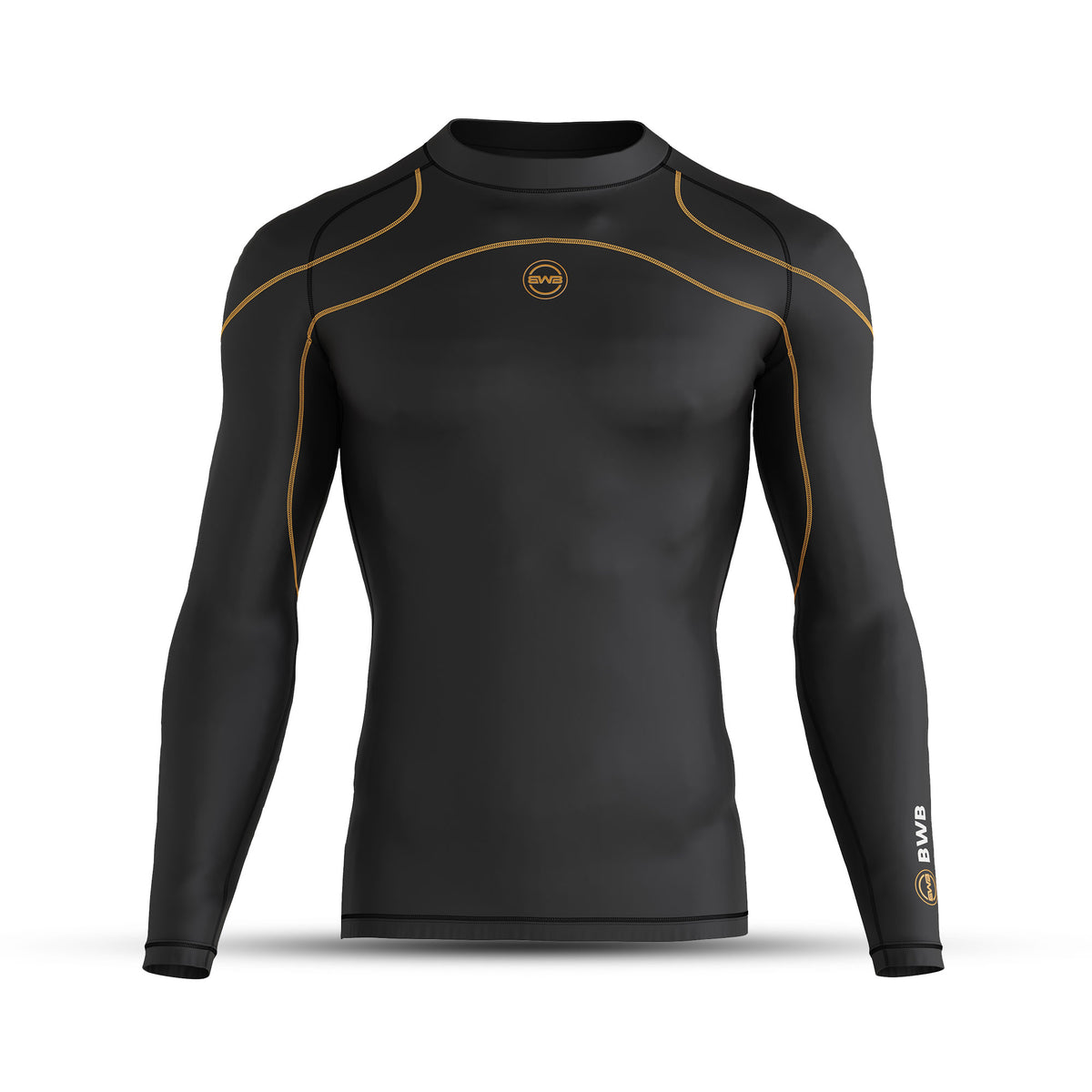 Men's Black / Orange Long Sleeve Top Baselayer Compression Shirt - BWB ...